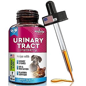 Cat & Dog Urinary Tract Infection Treatment & Natural UTI Medicine Cranberry-Kidney+Bladder Support Supplement - Best Prevention Incontinence, Bladder Stones - Pet Renal Health & UTI Care Drops