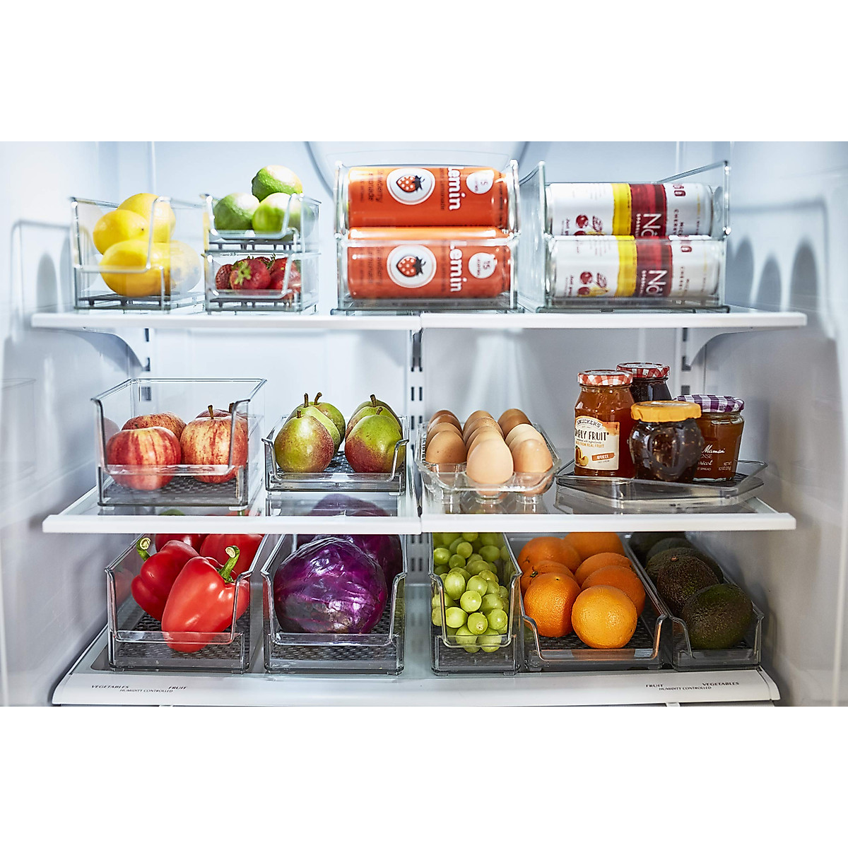 Spectrum Diversified Hexa in-Fridge Stackable Tall Bins for Storage, Organization, and Easy Access for Cans of Soda, Beer, Energy Drinks, Seltzer, and More, Large, Clear