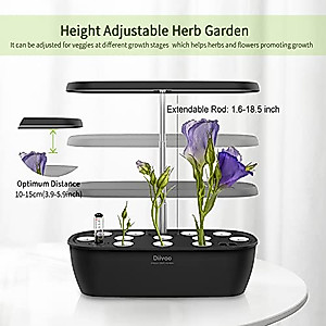 Diivoo Indoor Herb Garden, 12 Pods Hydroponics Growing System with Grow Light, Smart Garden Planter for Family Home Kitchen, Automatic Cycle Timer Germination Kit, Height Adjustable