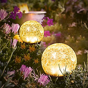 ZKLiLi Garden Solar Lights, Cracked Glass Ball Waterproof Warm White LED for Outdoor Pathway Patio Yard Lawn Globe Landscape Lighting (Ground Lamp)