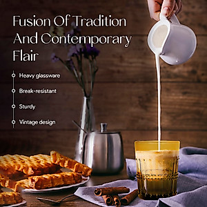 Vintage Old Fashion Whiskey Glasses, 10 Oz, Romantic Water Tumblers, Barware Glasses for Scotch, Bourbon, or Cocktails, Embossed Amber Beaded Glasses-Set of 4