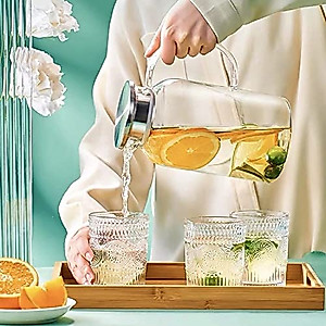 2.0 Liter 68oz Glass Pitcher with Lid, Easy Clean Heat Resistant Glass Water Carafe with Handle for Hot/Cold Beverages - Water, Cold Brew, Iced Tea & Juice