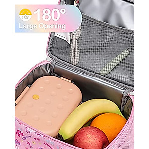 Bagseri Kids Lunch Box Insulated - Lunch Bag for Girls with Buckle Handle - Portable Reusable Toddler Leak-proof Lunchbox for School and Daycare, Pink Glitter, Unicorn