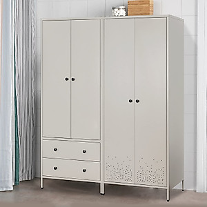 CJF Metal Storage Cabinet, Wardrobe Armoire Closet with Hanging Rod for Bedroom/Laundry Room