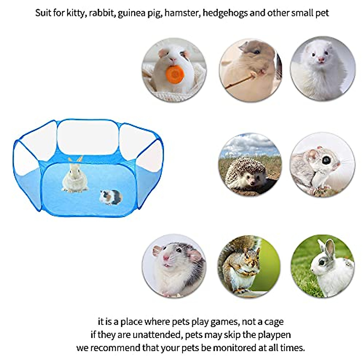 2 Packs of Square Plush Guinea Pig Bed and 1 Small Animals Playpen, Cozy Hamsters Sugar Glider Hedgehog Sleep Bed, Rabbit Cage Accessories Mat