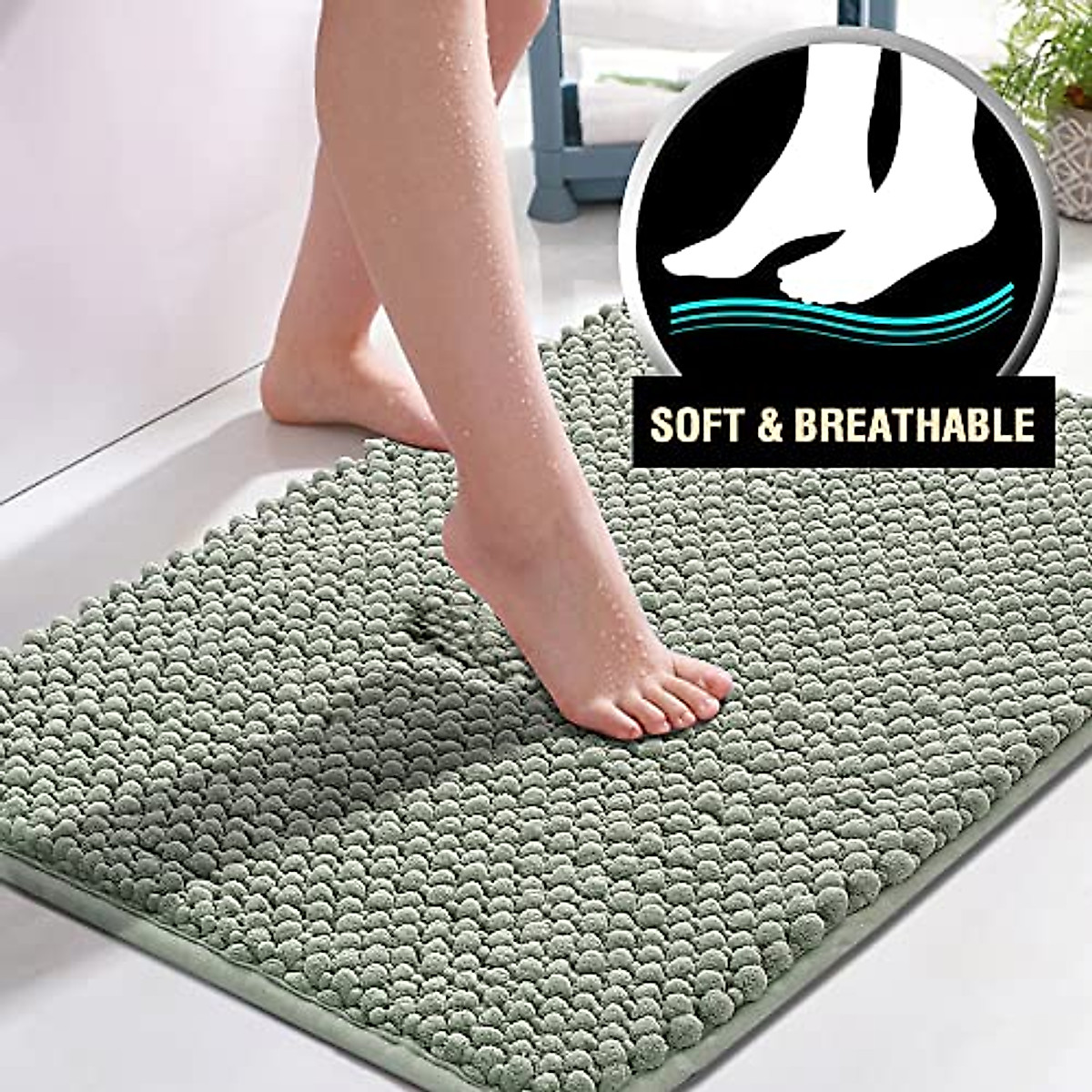 H.VERSAILTEX 3 Pieces Bathroom Rugs Sets Non Slip Extra Absorbent Bath Mat Set for Bathroom with Toilet Rugs for Tub, Shower Washable Carpets Set(17''x24''+20''x32''+20''x24'' U-Shaped, Sage)