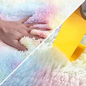 COZYLOOM Area Rug 9x12 Soft Fluffy Rainbow Kids Rug Luxury Fuzzy Shag Rug for Girls Room Bedroom Modern Indoor Plush Thick Non-Slip Shaggy Rug for Living Room Nursery Cute Carpet Tie-Dyed Yellow Pink