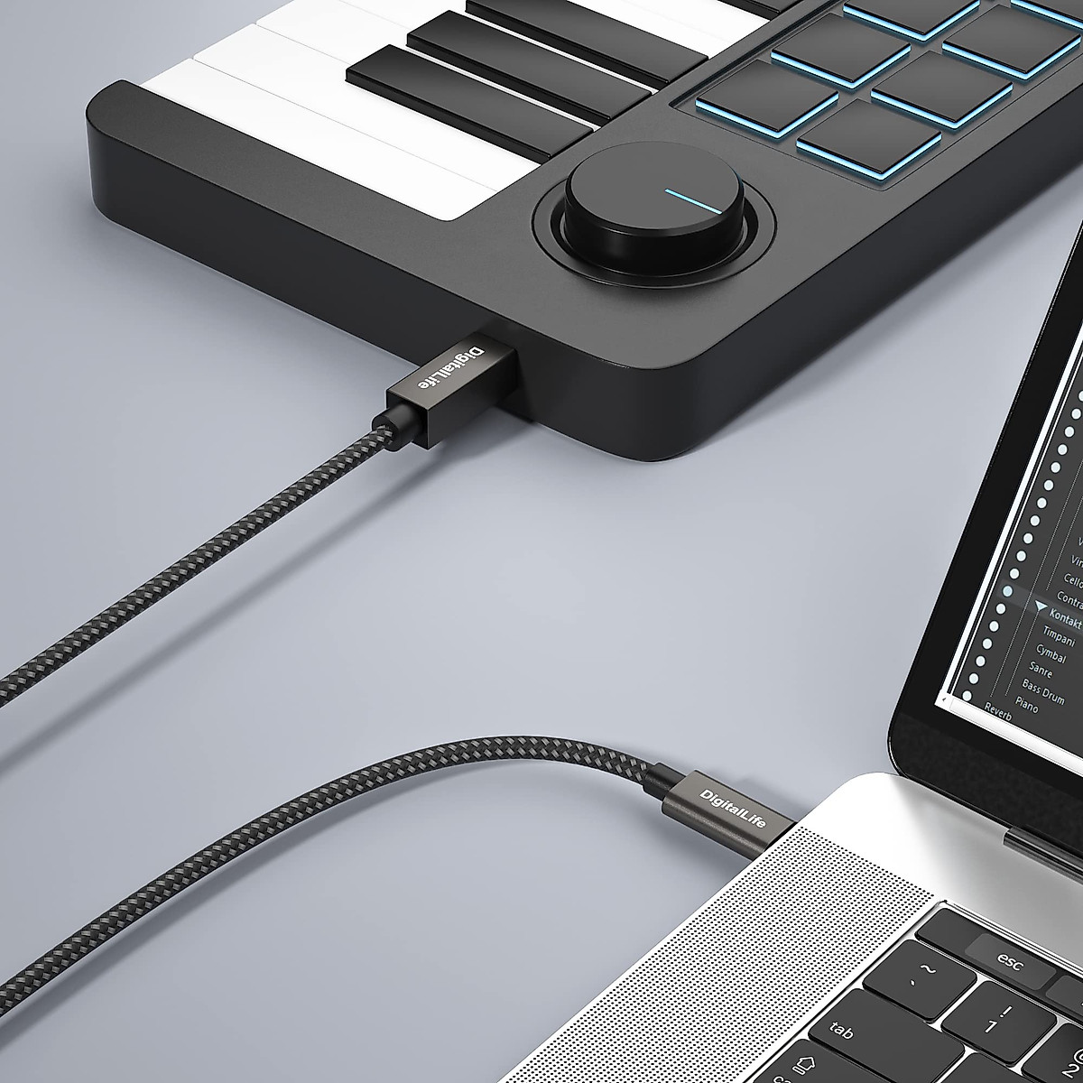 DigitalLife USB Type C to B MIDI Interface Converter Adapter Cable for MIDI Music Instruments (Metal,3.3FT)