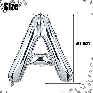 40 Inch Big Silver Letter Balloons Foil Mylar Wedding Bachelorette Wedding Birthday Bridal Shower Anniversary Celebration Graduation Single Party Decoration Alphabet A (A-Z)