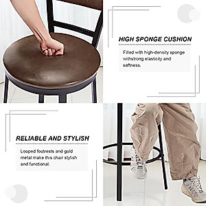 MNEETRUNG Bar Stools Set of 2，Counter Height Bar Stools with PU Leather，28 Inches Modern Barstools with Back and Footrest for Dining Room Kitchen Counter Bar,Brown