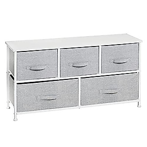 mDesign 21.65" High Steel Frame/Wood Top Storage Dresser Furniture with 5 Fabric Drawers, Wide Bureau Organizer for Baby, Kid, and Teen Bedroom, Nursery, Playroom, Dorm - Lido Collection, Gray