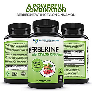 DOCTOR RECOMMENDED SUPPLEMENTS Berberine with Ceylon Cinnamon - 1200mg Berberine & 100mg Organic Ceylon Cinnamon - 120 Veggie Capsules, Healthy Immune System & Gastrointestinal Wellness