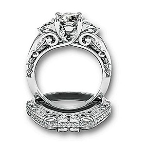 DESTINY JEWEL 2.35Ct Round Cut Diamond Gorgious Look Bridal Engagement Wedding Ring Set. Solid 925 Silver 14K White Gold Over Ring Set_9.5