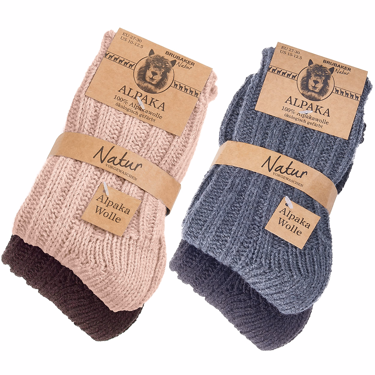 BRUBAKER 4 Pairs of Alpaca Kids Socks 100% Alpaca Wool - Children Baby Winter Socks - Wool Socks for Boys and Girls