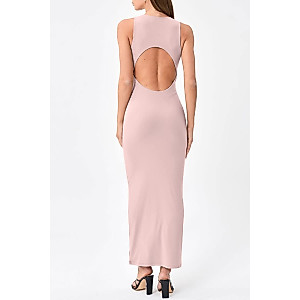 LILLUSORY Backless Maxi Dress Women's 2023 Spring Summer Casual Long Tank Dresses Sexy Basic Bodycon Party Dress Pink