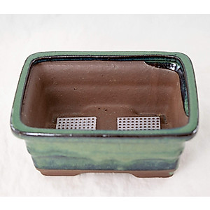 Calibonsai 6inch Rectangular Green Bonsai Succulent Pot Soil Tray Rock Mesh Kit