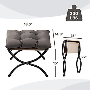 HollyHOME 15"(H) Folding Footrest Stool, Upholstered Small Foldable Ottoman, Accent Padded Sofa Foot Stool for Lazy Chair, Metal Frame Portable Foot Rest Ottoman for Living Room, Bedroom, Dark Grey