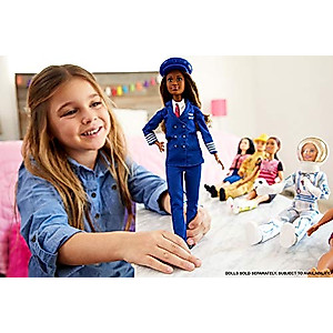 Barbie Pilot Doll Wearing Uniform and Hat, Brunette Petite Doll for 3 to 7 Year Olds