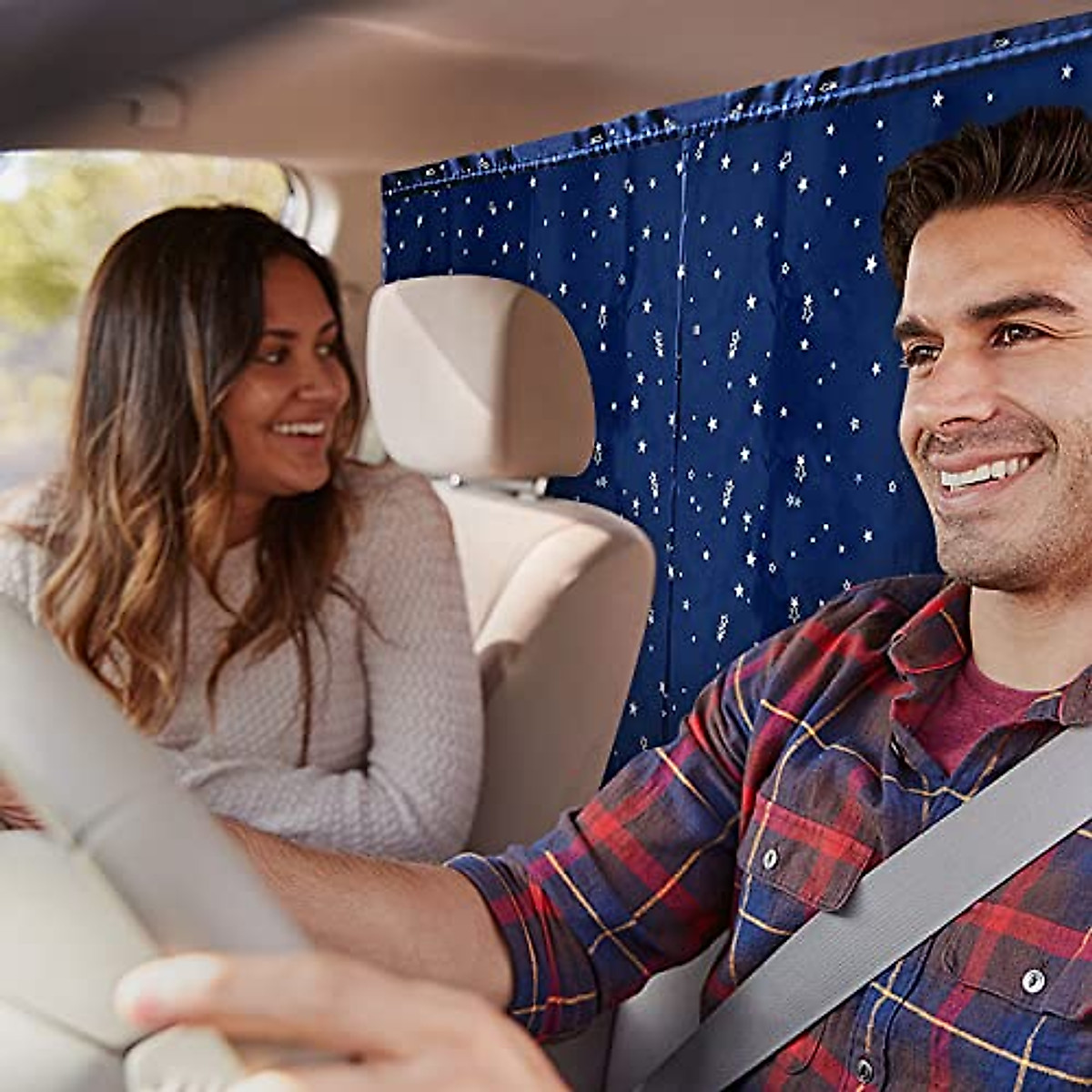 ZATOOTO Car Privacy Divider Curtains - Blue Satin Window Sun Shades - Travel Camping Interior Space Partition Curtain for Family Sleeping