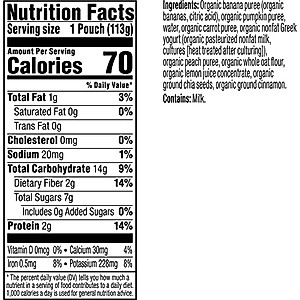 Plum Organics Mighty 4 Organic Toddler Food - Banana, Peach, Pumpkin, Carrot, Greek Yogurt, and Oat - 4 oz Pouch (Pack of 12) - Organic Fruit and Vegetable Toddler Food Pouch