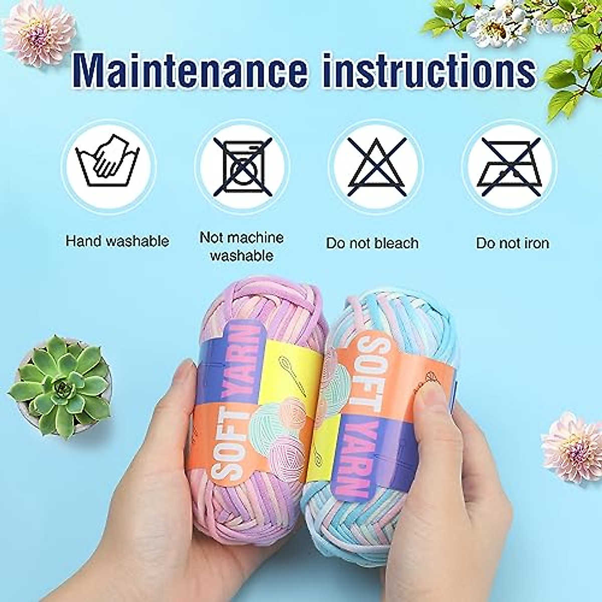 IMZAY 100g Yarn for Crocheting, Rainbow Color Cotton Yarn and Yarn for Beginners with Easy-to-See Stitches, Ergonomic Handle Hooks, Cotton Nylon Chunky Yarn for Crocheting and Knitting-Blue and Pink