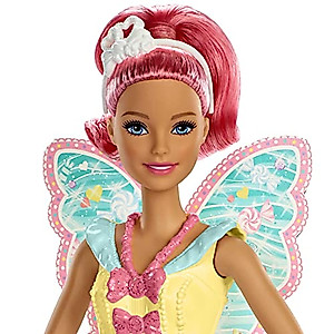 Barbie Dreamtopia Fairy Doll, Approx 12-Inch, with A Colorful Candy Theme, Pink Hair and Wings, for 3 to 7 Year Olds