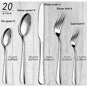 Silverware set for 4,20 Piece Heavy duty Stainless Steel Flatware Set,Mirror Polished Cutlery Set,Perfect for Family Gatherings,Weddings.Dinner Fork Knife Spoon Eating Tableware Set for Home