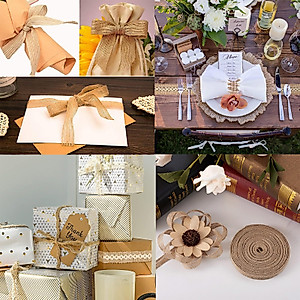 Pandahall 5 Rolls Natural Burlap Fabric Ribbon 1/4 inches Tan Jute Linen Ribbon Rolls for Party Decoration, DIY Crafts