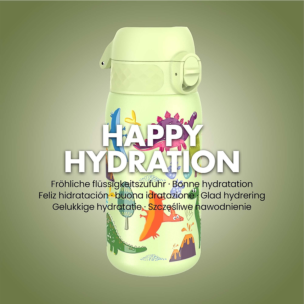 Ion8 Kid's Stainless Steel Water Bottle - Food-Safe and Odor Resistant - Fits Car Cup Holders, Backpack Pockets and More, 14 oz / 400 ml (Pack of 1) - Dinosaurs