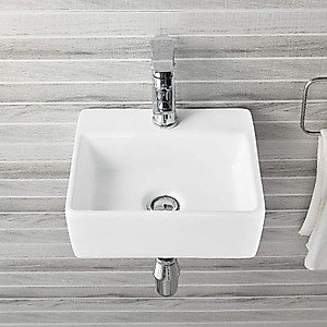 VASOYO Small Wall Mount Corner Bathroom Vessel Sink White Rectangle Porcelain Ceramic Above Counter Vessel Sink Single Faucet Hole Art Basin