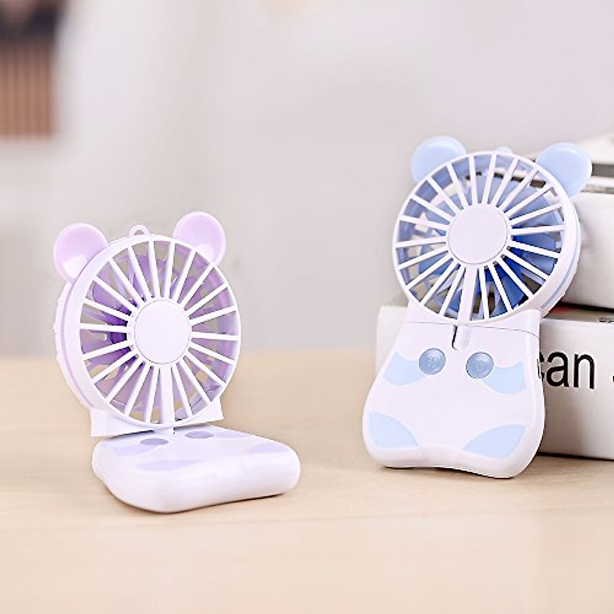 Innerest Mini Cooling Fan Personal Handheld Standable Multi-color LED Lights 2 Adjustable Speeds Travel Camping Festival Uses (Mini One Size, Mouse Fan- Lavender)