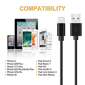Marchpower Charger Cable iPhone 3Pack 6FT Lightning Cord USB Cable Fast Charging Cord MFi Certified iPad (2020) iPhone 13 12 11 Pro Max XR Xs X 8 Plus 7 Plus 6S 5S SE iPad Pro Air iPod Touch Black