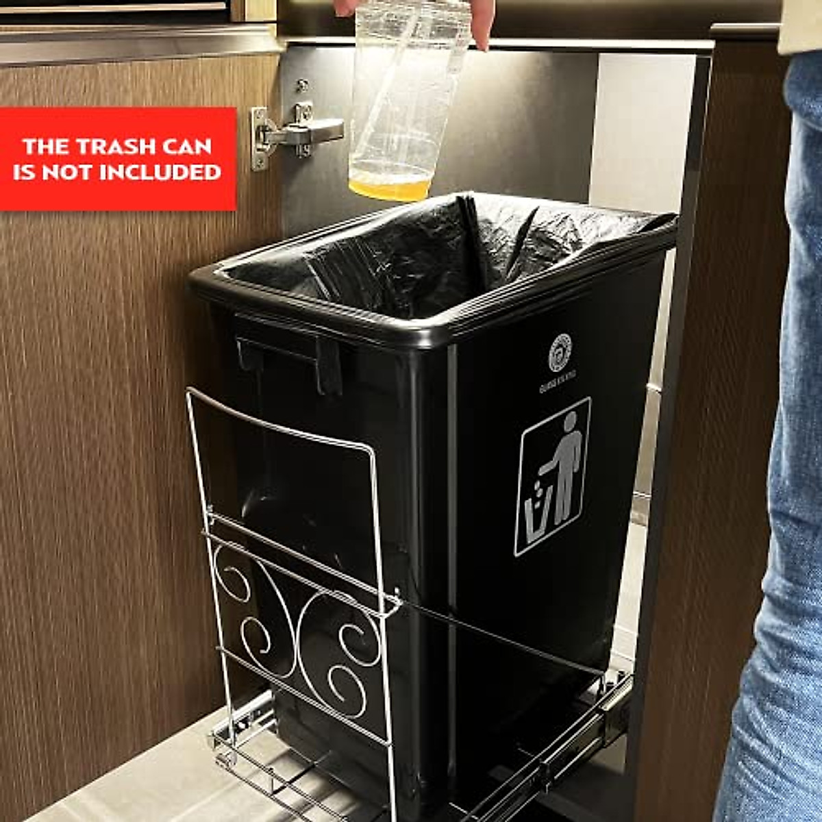 Luvitory Pull Out Trash Can Under Cabinet, Under Sink Trash Can, Adjustable Cabinet Trash Can Pull Out Kit, Cabinet Garbage Shelf Pull Out for Kitchen Counter-Trash Can Not Included