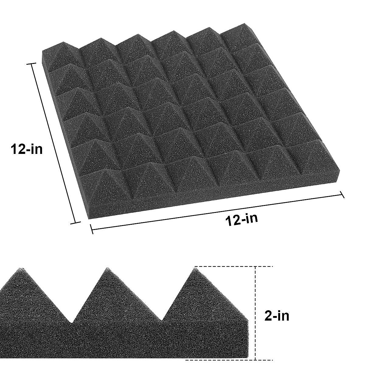 24 Pack Sound Proof Foam Panels for Walls 2 Inches Thick Acoustic Foam Panels for Wall Pyramid, 2" X 12" X 12" Sound Absorbing Dampening Studio Foam soundproof wall panels Wedge Tiles