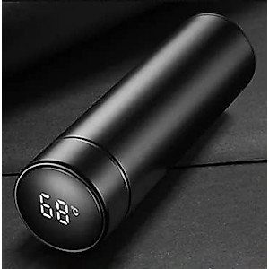 BestJenara Insulated Water Bottle with LED Display Coffee Vacuum Thermos Bottle Keep Drinks Hot or Cold for Travel School Office (Black, 17 fl oz)