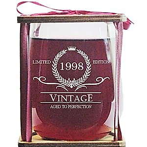 Orange Kat Vintage 1998 Limited Edition - Aged To Perfection Stemless Wine Glass and Presentation Packaging
