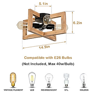 HMVPL Flush Mount Ceiling Light, 4-Light Farmhouse Outdoor Light Fixture Ceiling Mount, Wood Black Close to Ceiling Light for Kitchen Island Dining Room Bedroom Foyer Hallway Front Door Gazebo Porch