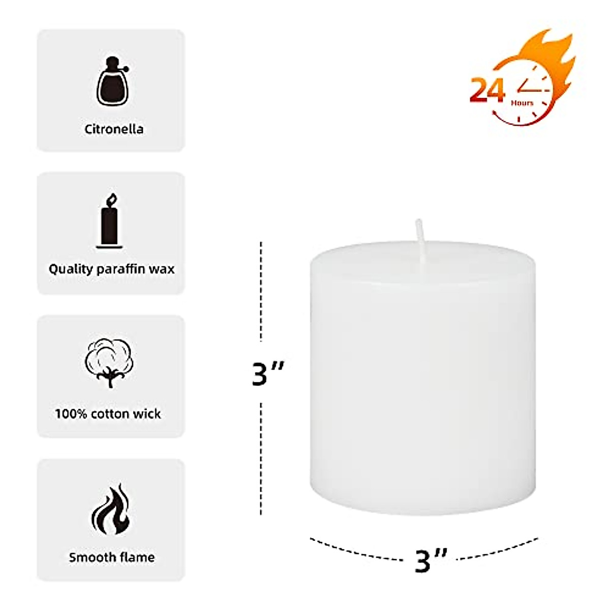 Zest Candle Pillar Candles, 3 by 3-Inch, White Citronella