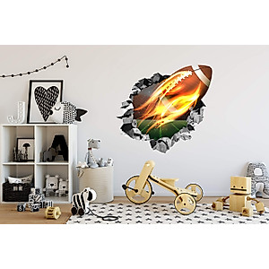 Customized For You Large 3D Wall Decal - Self Adhesive and Removable Vinyl Sticker - Break Through Image - Mural Art - Decor for Boys and Kids Bedroom, Study Room (Flying Fire Football (24"x24"))