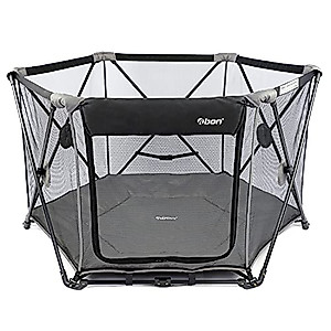 Abon Babies 6 Panel Play Pen Playard for Infants Portable Indoor and Out Door Washable Easy Assemble Play Activity Area with Mat and Carrying Bag for 1-6 Age 53" Wx 30" H(Grey