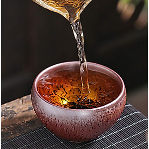 HAPPYDOG JianZhan Tenmoku Tea Coffee Cup Bowl Chinese Crafts Mug Designer Collection Ceremony Ancient Style Handmade (Mixed 2 colors gift box)