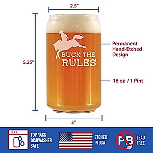 Buck the Rules - Funny Horse Beer Can Pint Glass Gifts for Men & Women - Fun Unique Equestrian Decor