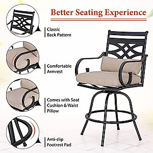 Sophia & William Patio Bar Stools Set of 2, Swivel Bar Chairs, High Dining Chairs with Seat Cushion