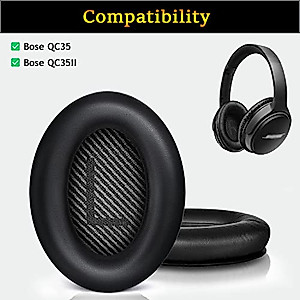 BINGLE Upgraded QC35 Replacement Ear Pads for Bose & Sound Insulation Bose Quietcomfort 35 ii Replacement Earpads, Added Thickness QC35 Replacement Pads with Soft Leather, Memory Foam Black