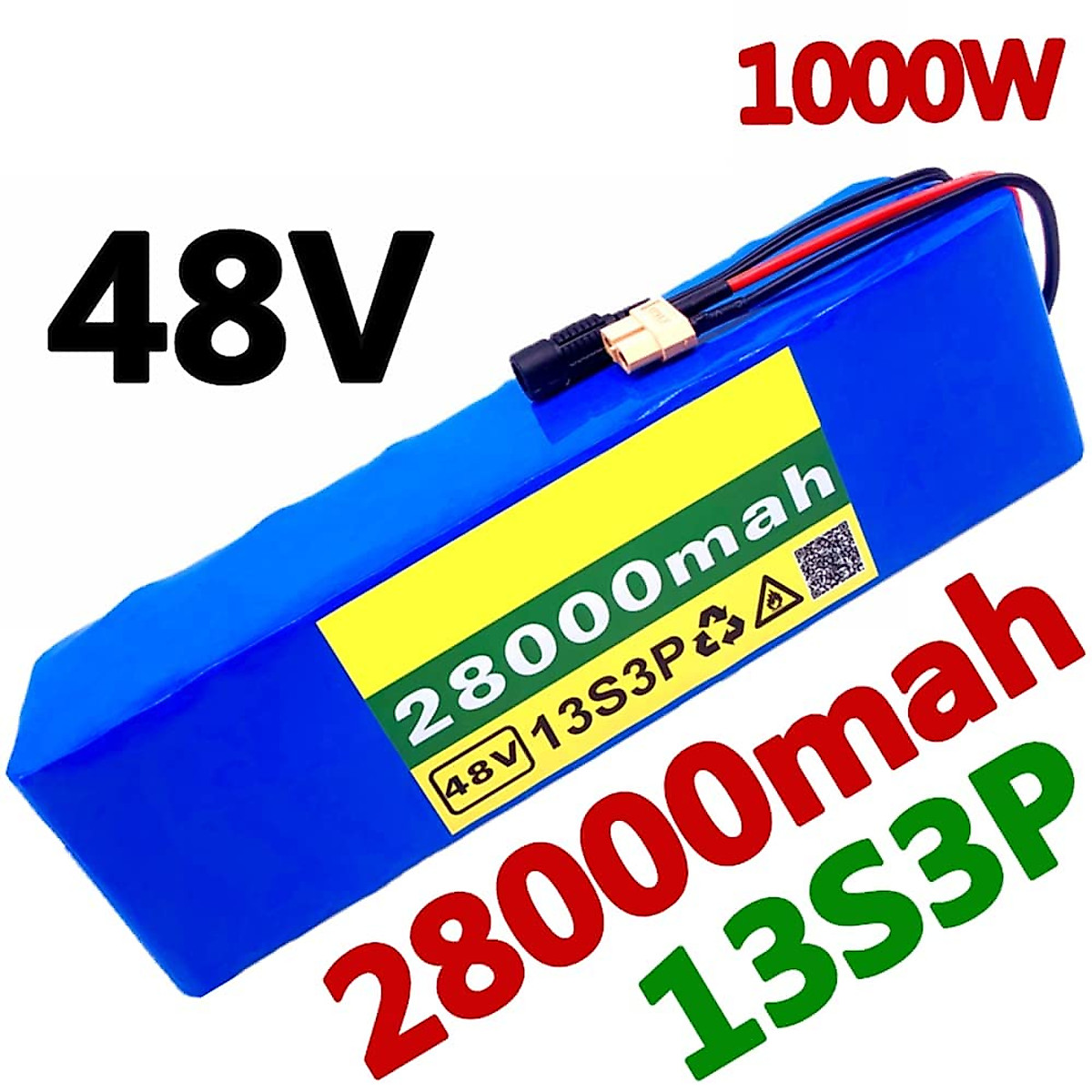 Tiahf 48V 28Ah E-Bike Battery, 13S3p Electric Scooter Lithium Ion Battery with Xt60 Plug +Charger, Built-in 30A BMS, for 350W 500W 750W 1000W Motor Ebike Electric Bicycle