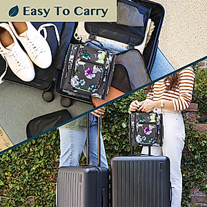 PAVILIA Toiletry Bag Travel Bag for Women Men, Hanging Cosmetic Organizer, Water Resistant Makeup Bag for Accessories Toiletries, Large Travel Essentials Kit (Floral Grey)