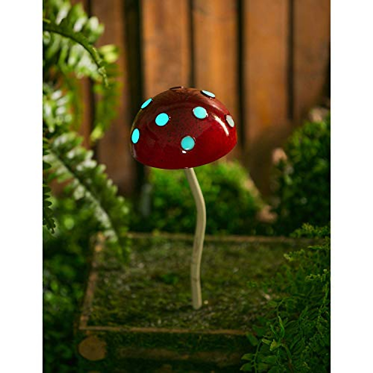 Evergreen Garden 12.5 Inch Glow in The Dark Mushroom Plant Pick, Blue Décor for Homes Gardens and Yards