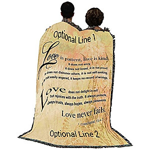 Pure Country Weavers Love is Patient Love is Kind Blanket 3 - Scriptures - 1 Corinthians 13 - Personalized - Custom Wedding Gift Tapestry Throw Woven from Cotton - Made in The USA (72x54)