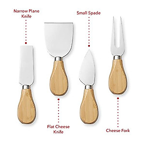 Casafield Organic Bamboo Cheese Cutting Board & Knife Gift Set - Wooden Serving Tray for Charcuterie Meat Platter, Fruit & Crackers - Slide Out Drawer with 4 Stainless Steel Knives