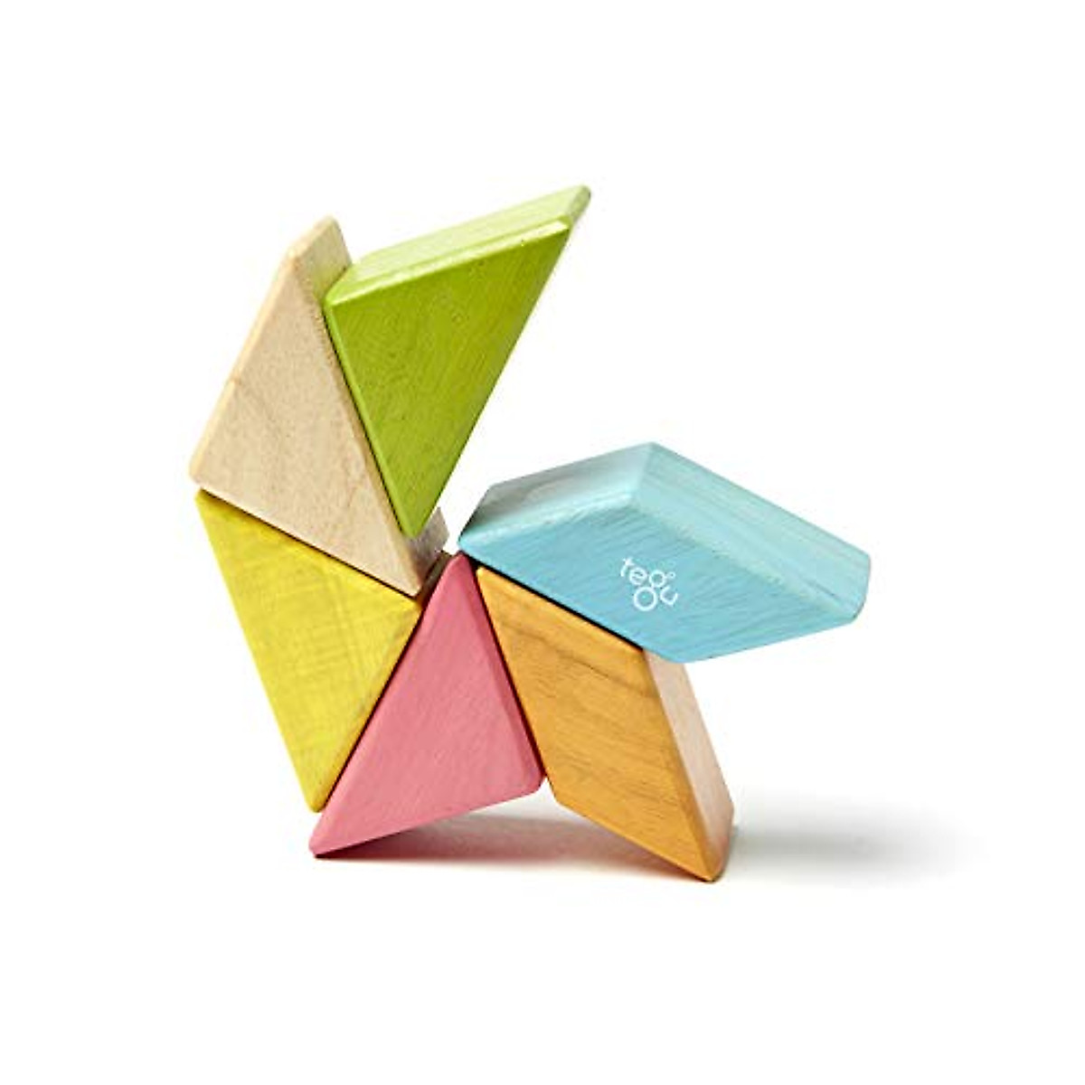 6 Piece Tegu Pocket Pouch Prism Magnetic Wooden Block Set, Tints